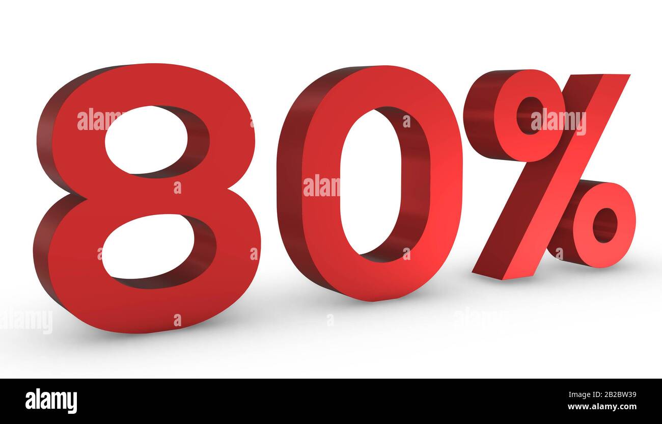 3D Shiny Red Number Eighty Percent 80% Isolated on White Background ...