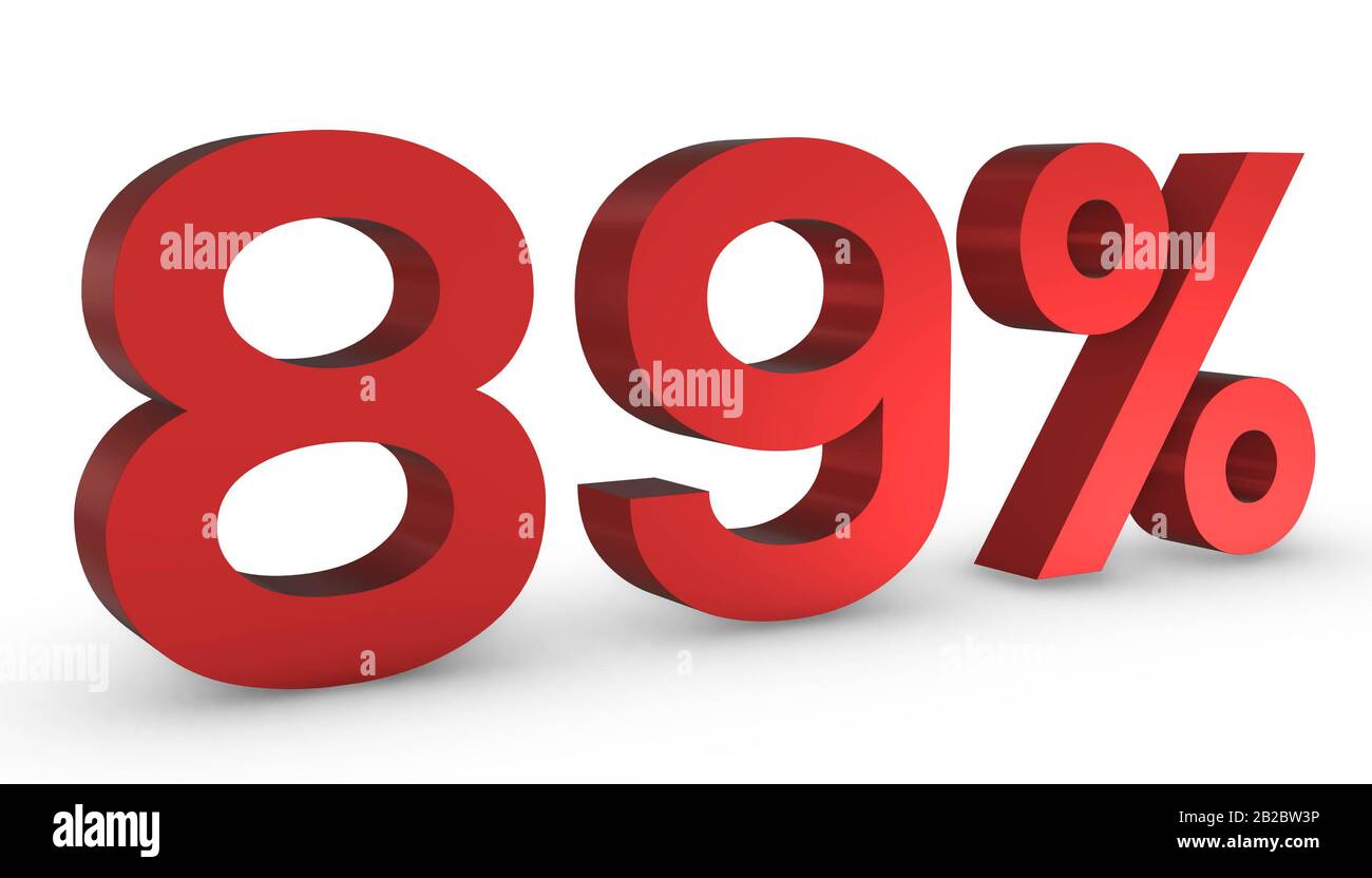 3D Shiny Red Number Eighty Nine Percent 89% Isolated on White ...
