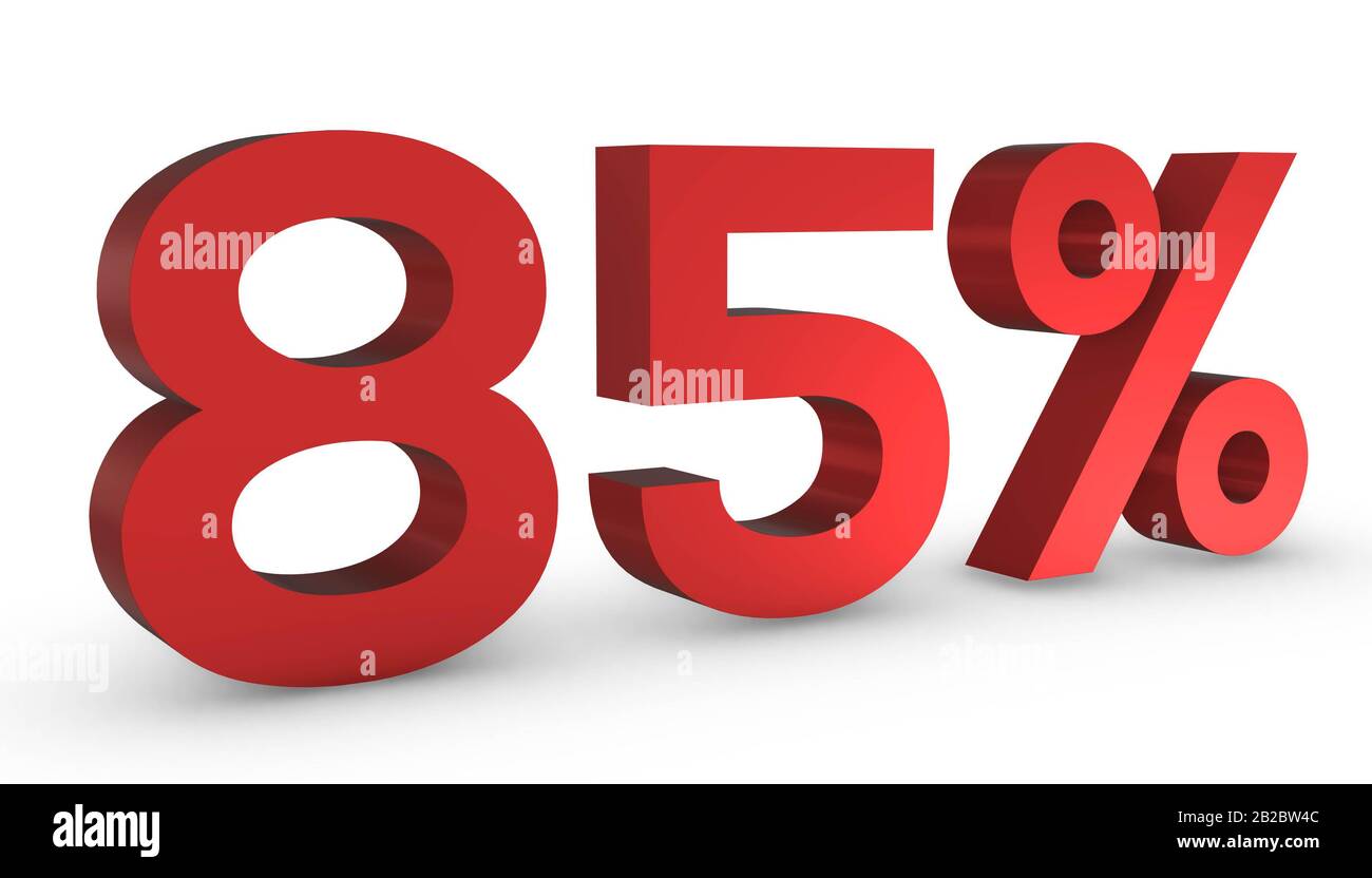 3D Shiny Red Number Eighty Five Percent 85% Isolated on White ...