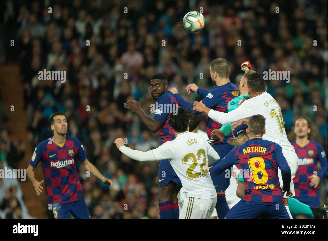 DURING MATCH REAL MADRID VERSUS FC BARCELONA AT SANTIAGO BERNABEU ...