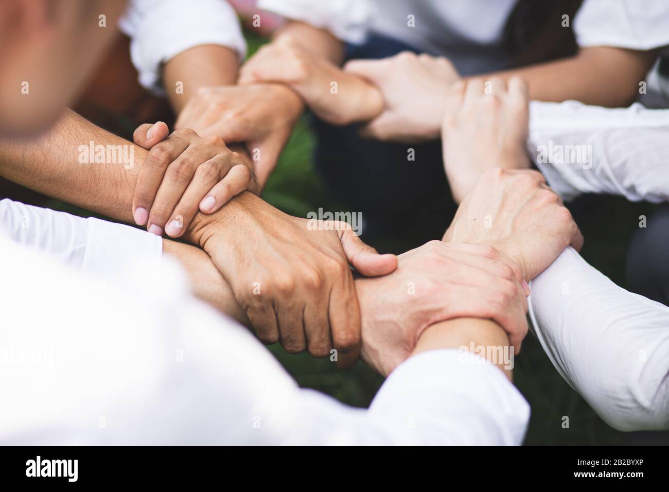 Group people hands were collaboration to trust in business success ...