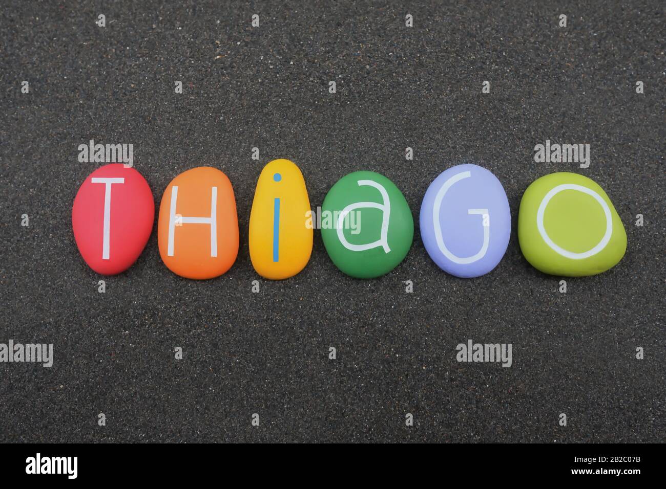 Thiago, Portuguese boy name composed with multi colored stone letters ...