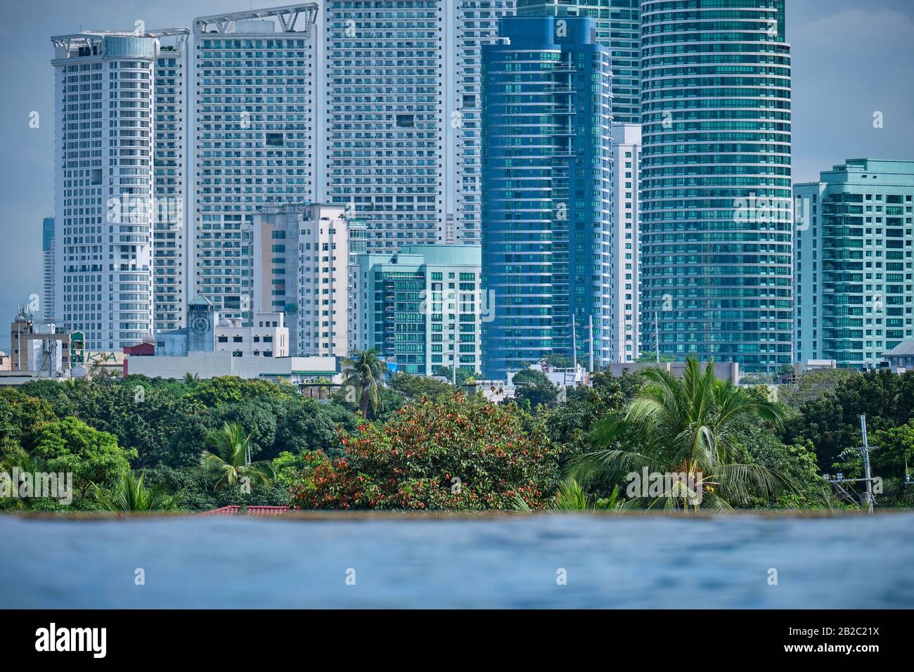 View of the city of Manila from the pool of the luxury five-star ...