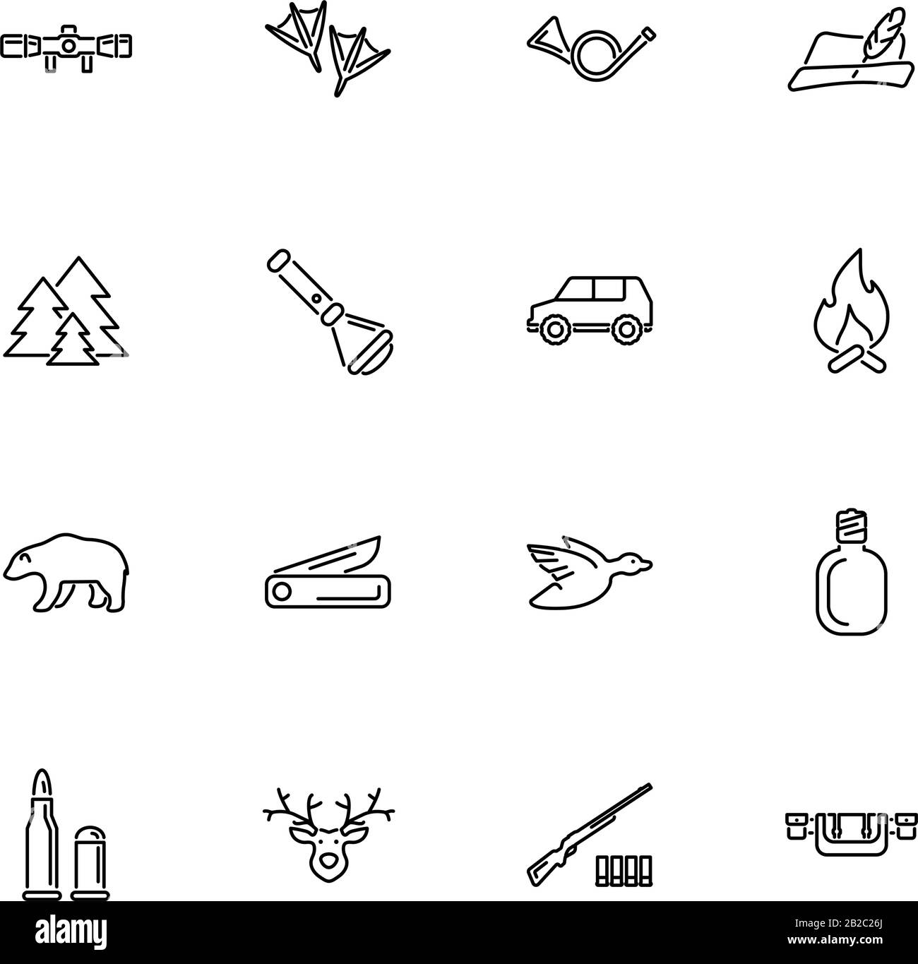 Animal Hunting, Hunt Equipment outline icons set - Black symbol on ...