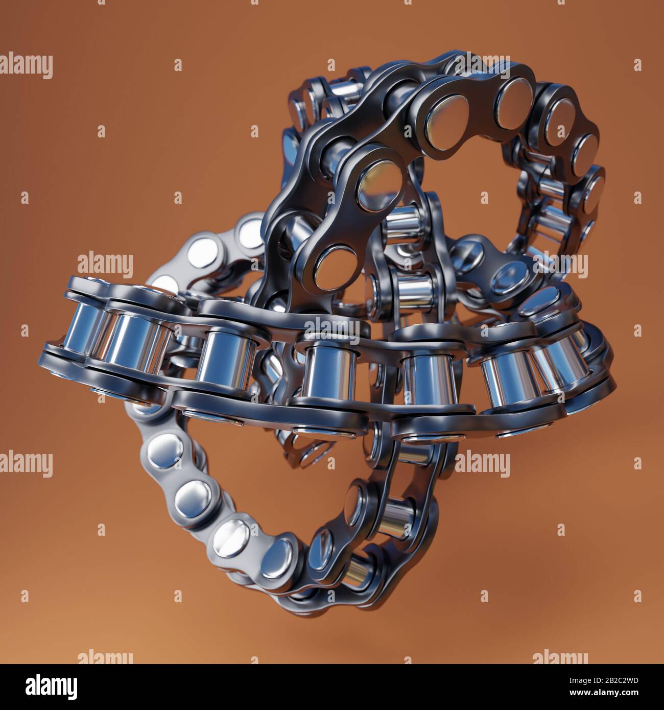 3d bicycle chain and links against a brown background, 3d illustration ...