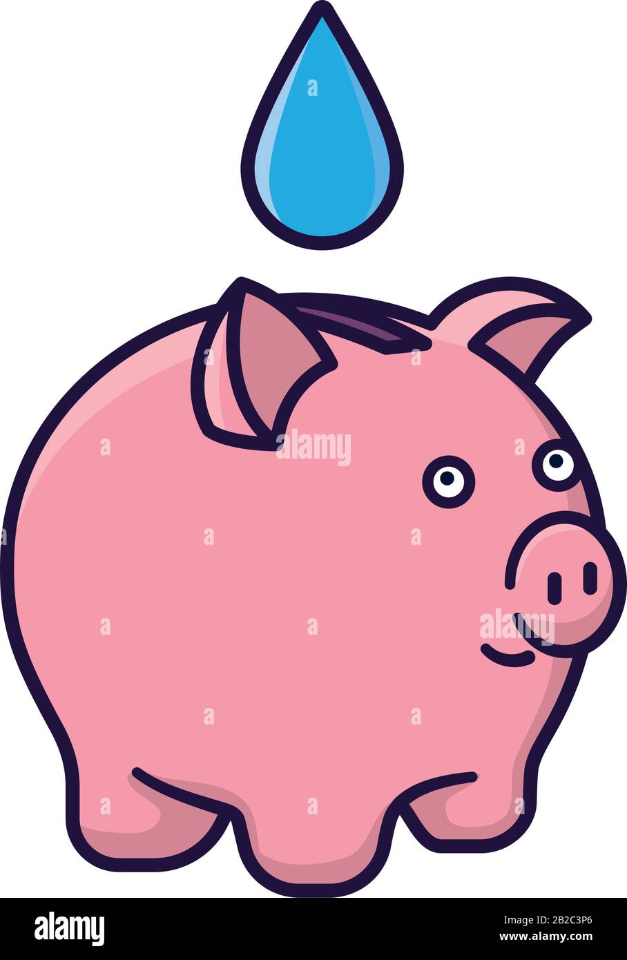 Water saving concept. Water drop falling into piggy bank isolated ...