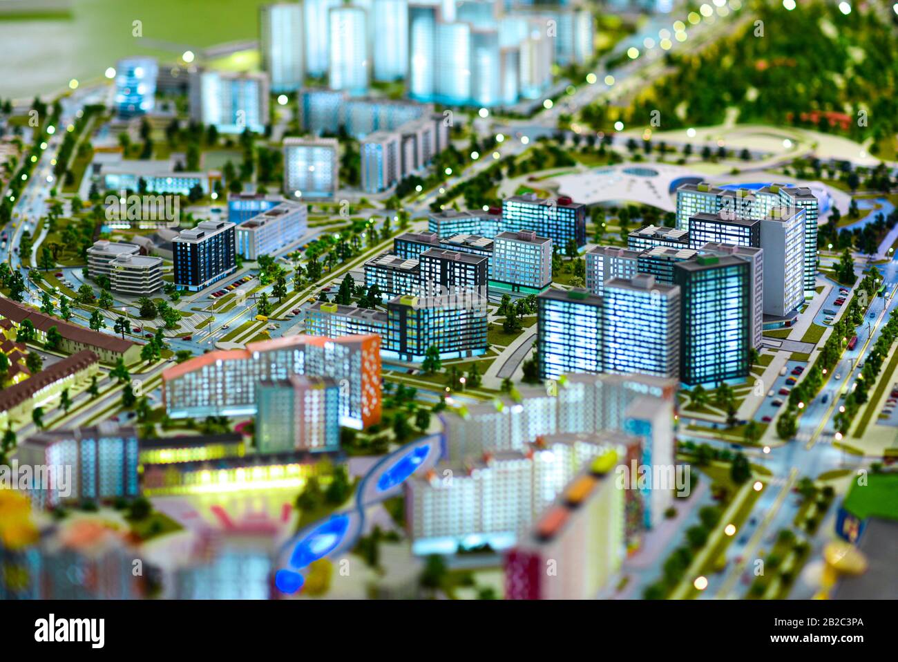 Miniature model of a modern green city Stock Photo - Alamy