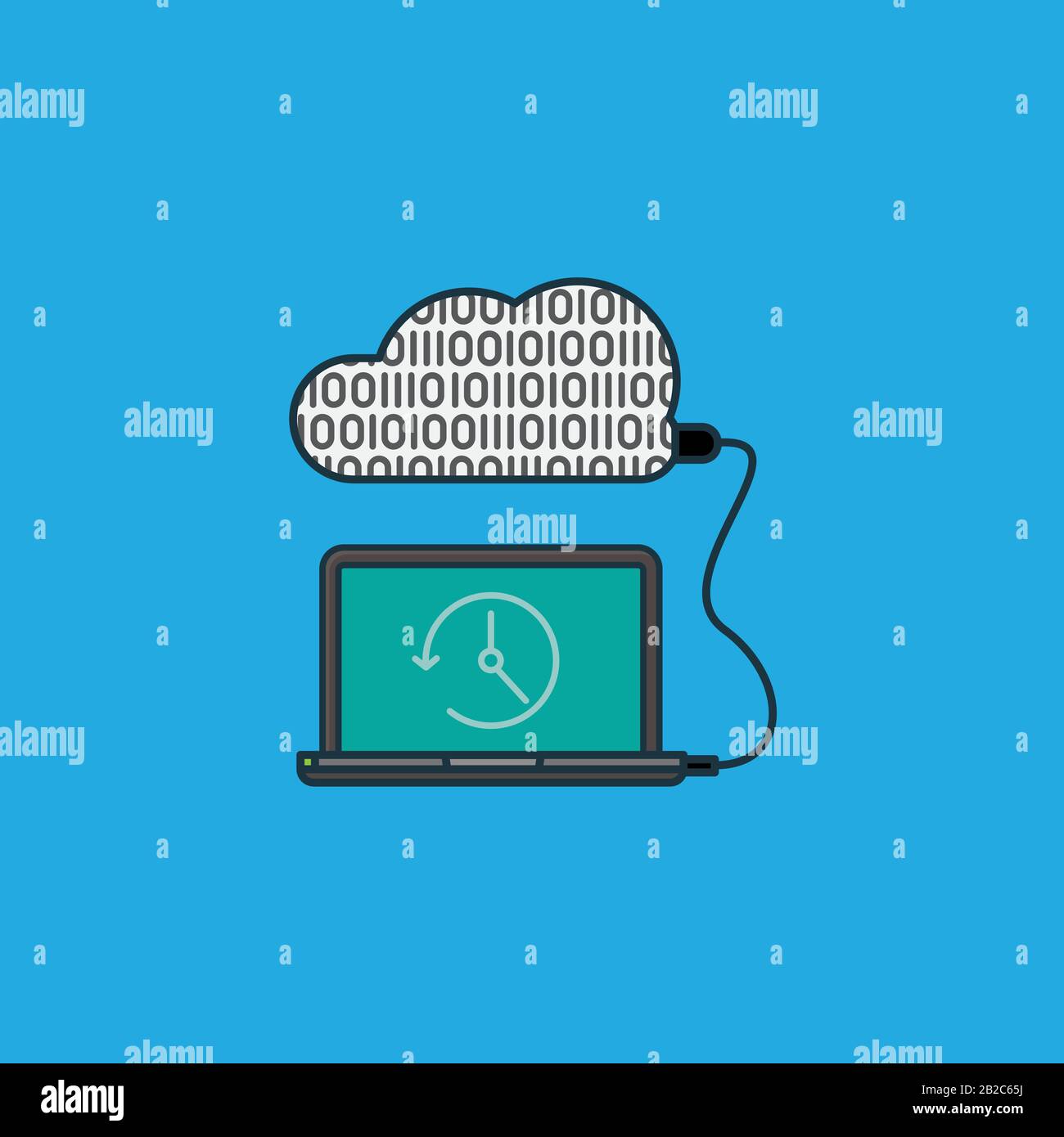 Cloud backup by wire from laptop computer vector illustration for ...