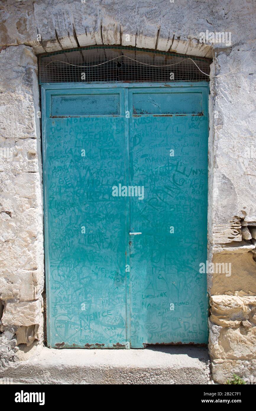 Santorini greece blue wooden doors hi-res stock photography and images ...
