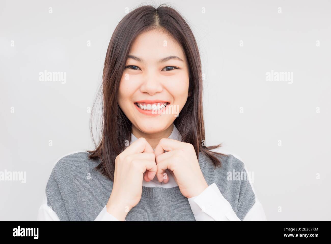 Joyful of happy smiling asian young women on white background Stock ...