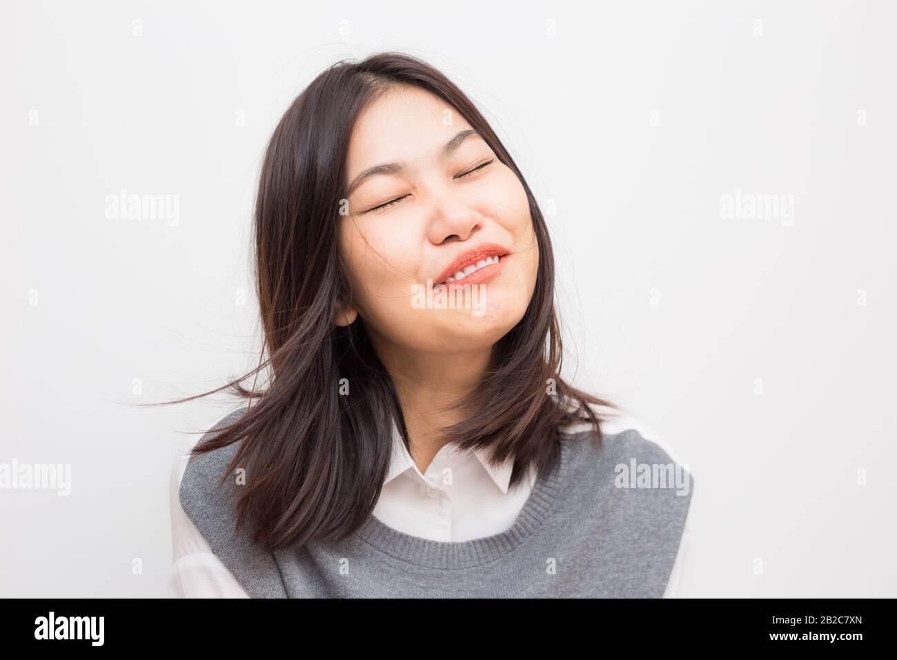 Smiling fashion asian beautiful women feel happy on white background ...