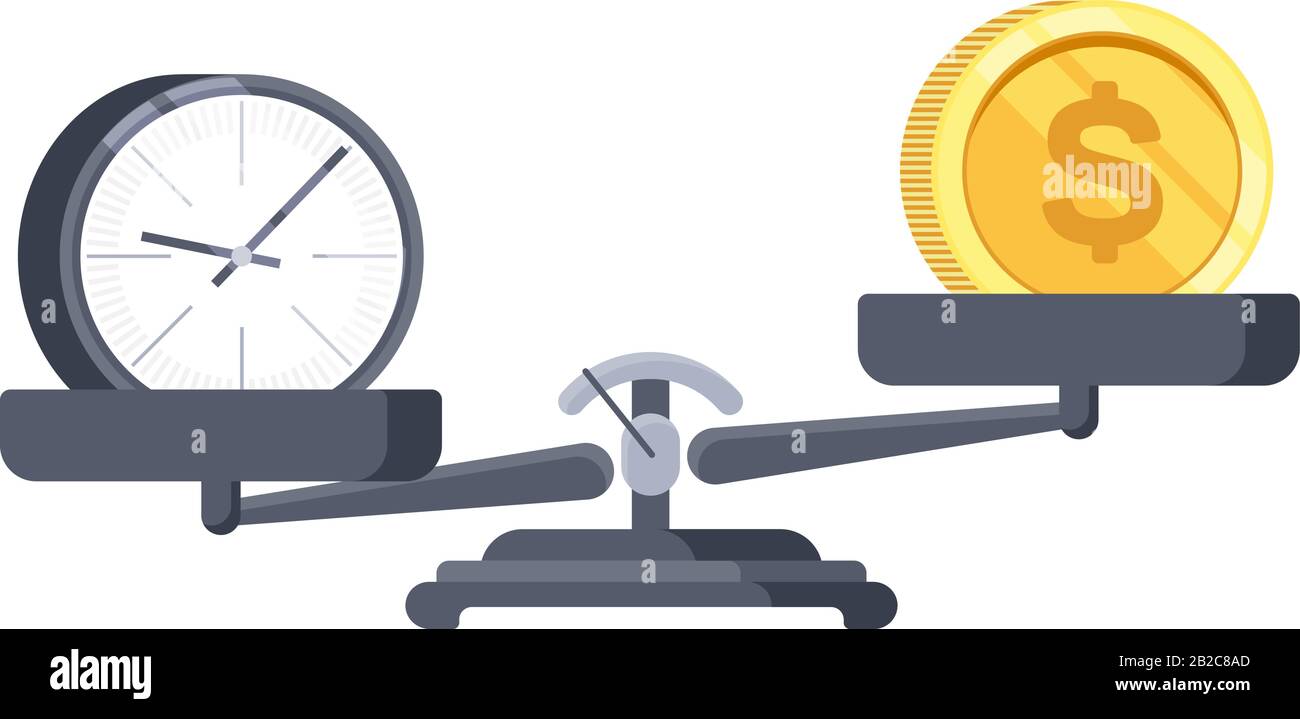 Time is money concept. Round clock with a dial and a gold dollar coin ...