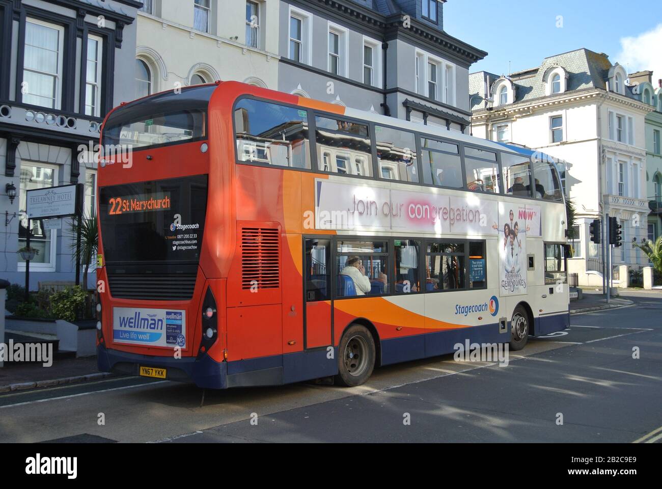 Stagecoach double decker bus in Belgrave Road, Torquay, Devon, England ...