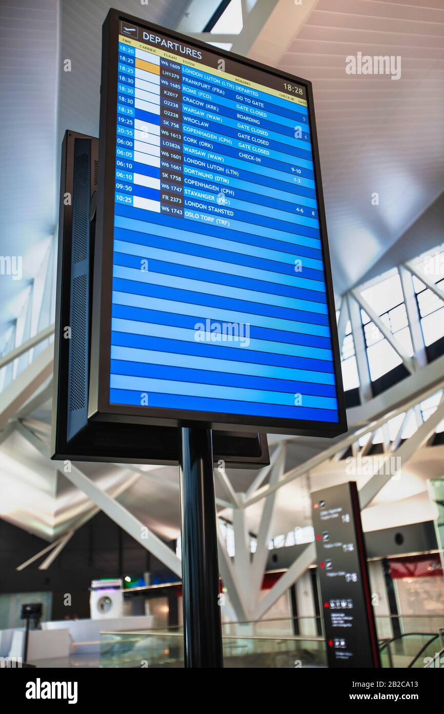 Flight display monitor in airport Stock Photo - Alamy