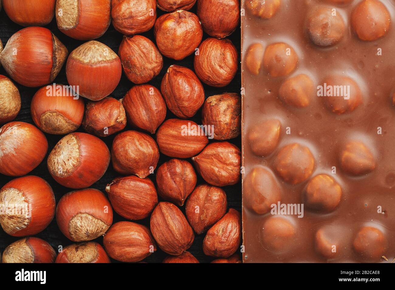 Chocolate with hazelnuts, nuts in a shell in the form of a solid ...