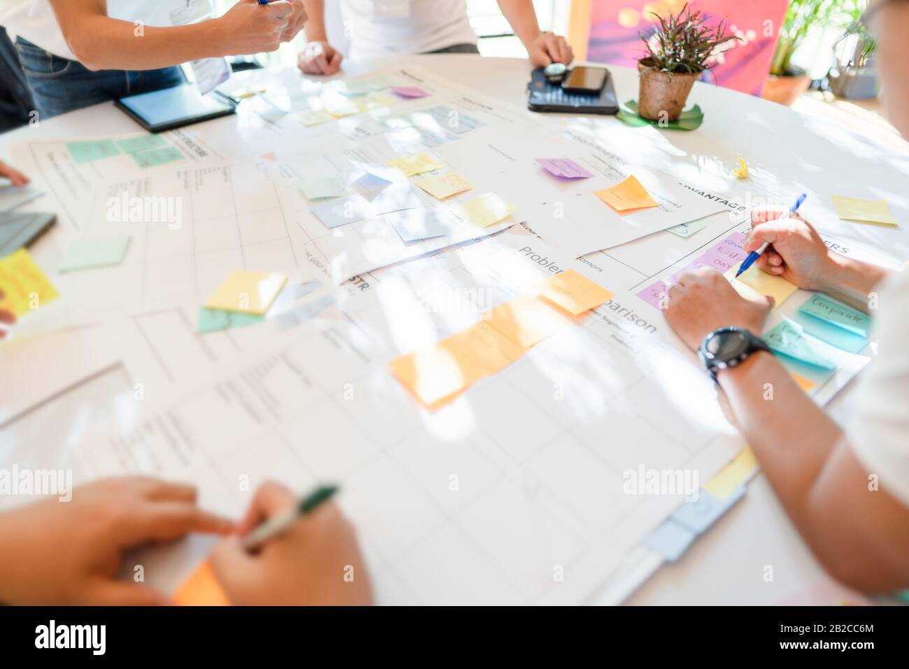 Group of office worker or college student brainstorming in project or ...