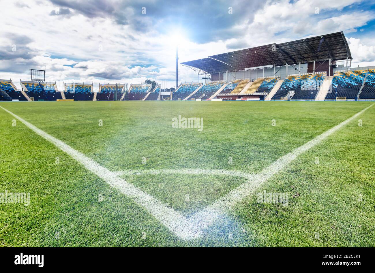 Low angle view of football stadium Stock Photo - Alamy