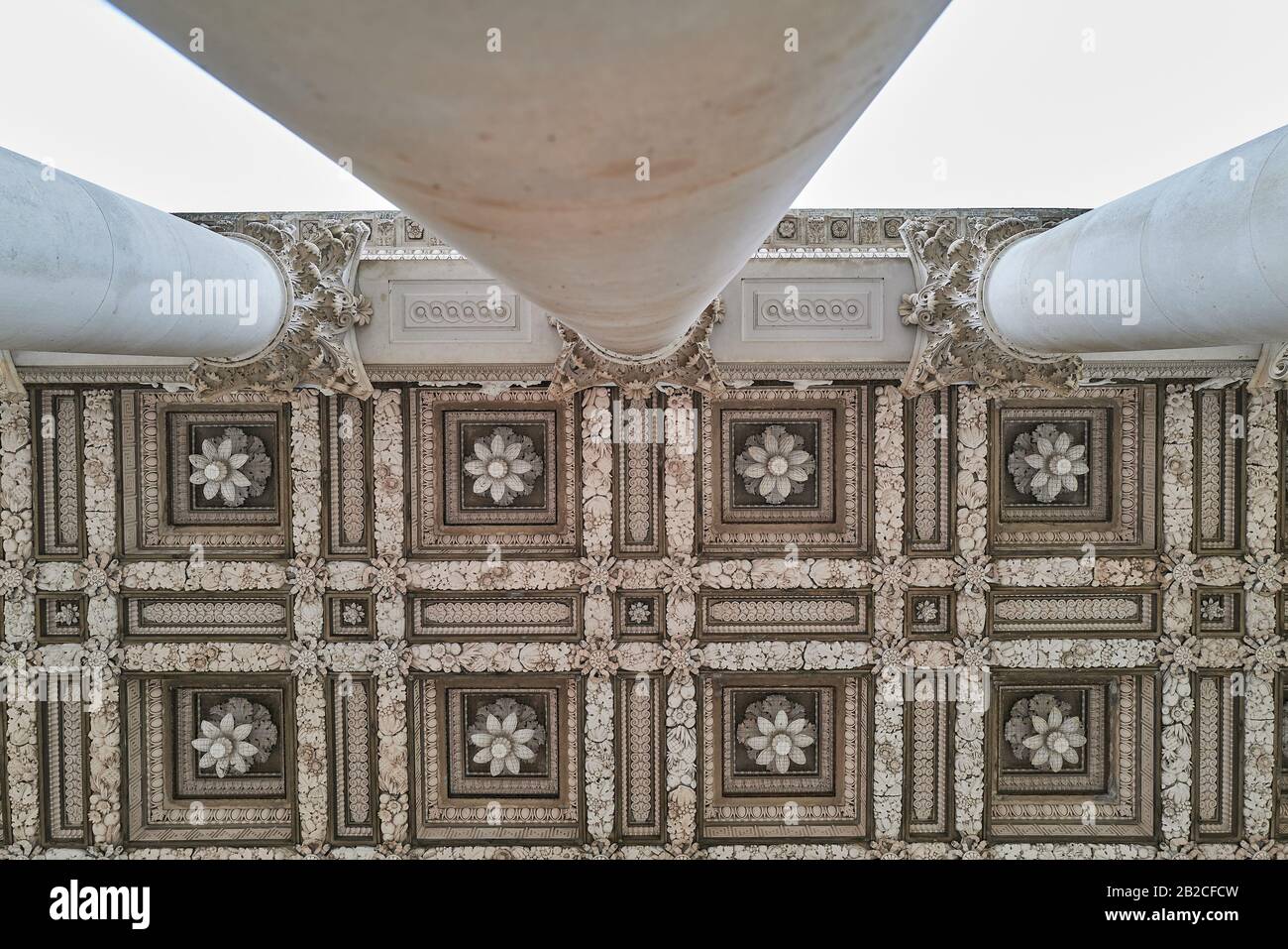 Elaborate repeated pattern on the ceiling of the portico at the ...