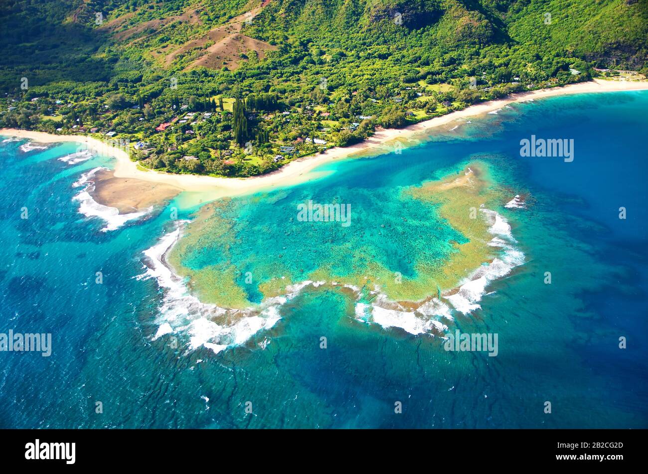 Kauai, Hawaii: Aerial view of Na Pali Coast State Wilderness Park with ...