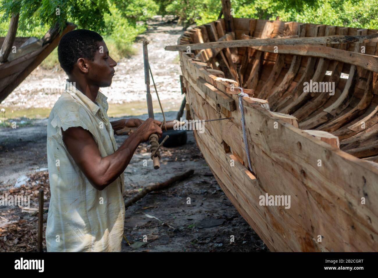 Dhow building in a local yard in Zanzibar City and Stone Town, the main ...