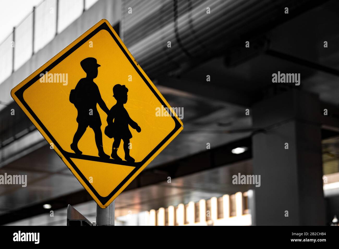 Children's signboard across the road with cityscape backgrounds Stock ...
