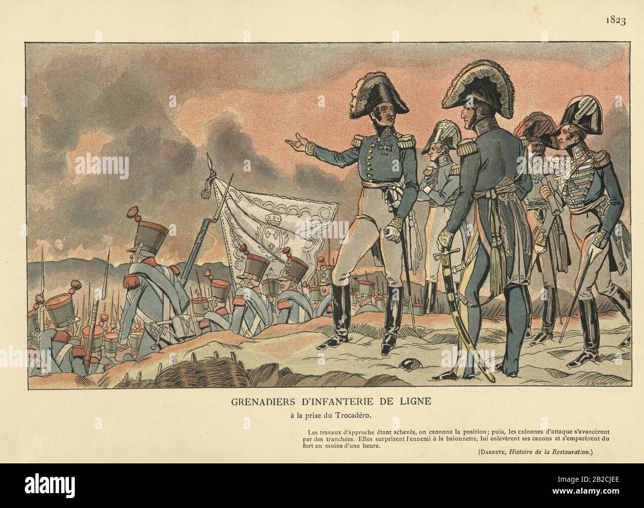 French Line infantry grenadiers at the Battle of Trocadero, 1823. 19th ...