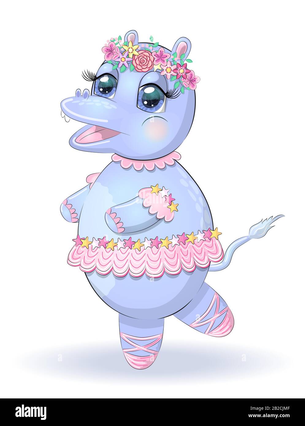hand drawn cartoon hippo dancing ballet in a tutu. dancing animals ...