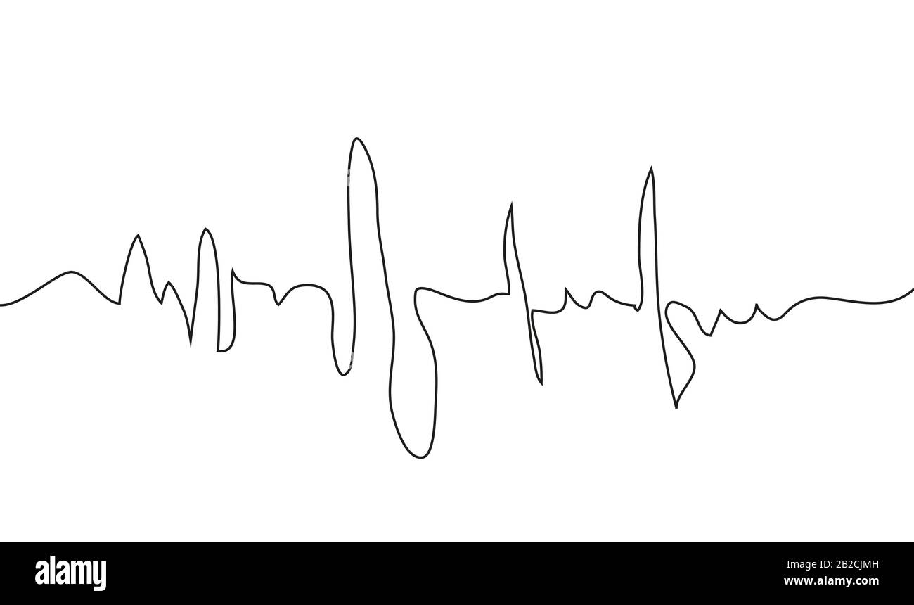 Human heart and rhythm silhouette, single continuous black line ...