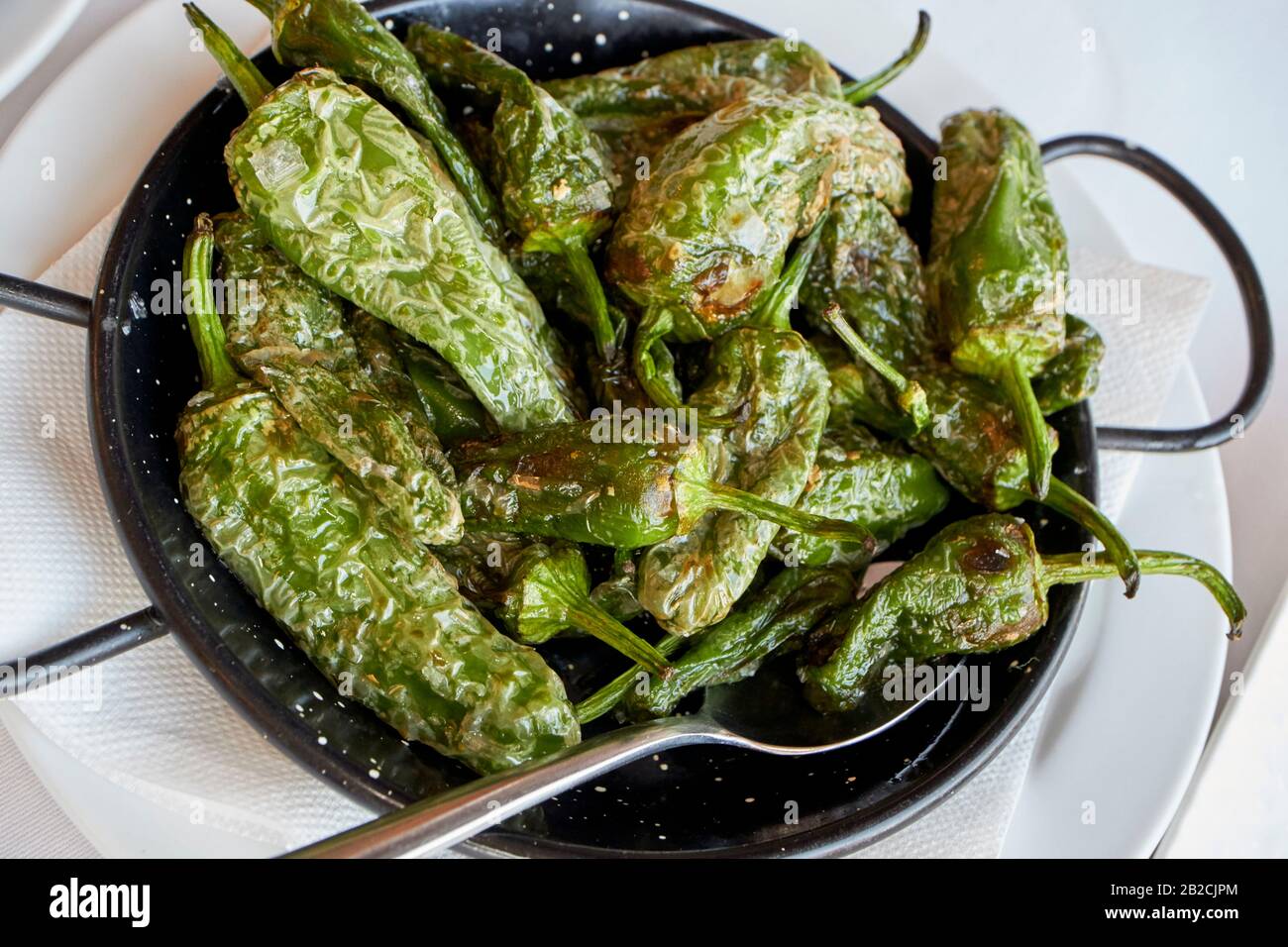 spanish padron peppers pimentos de padron served as part of a tapas ...