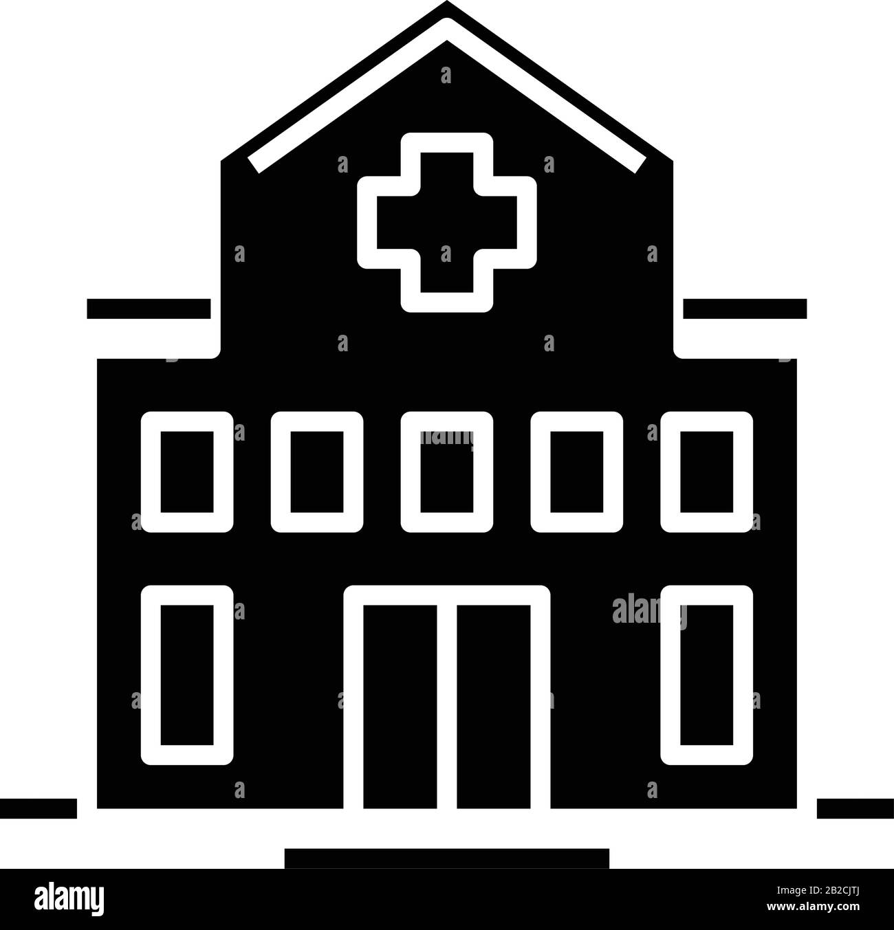 Hospital building black icon, concept illustration, vector flat symbol ...