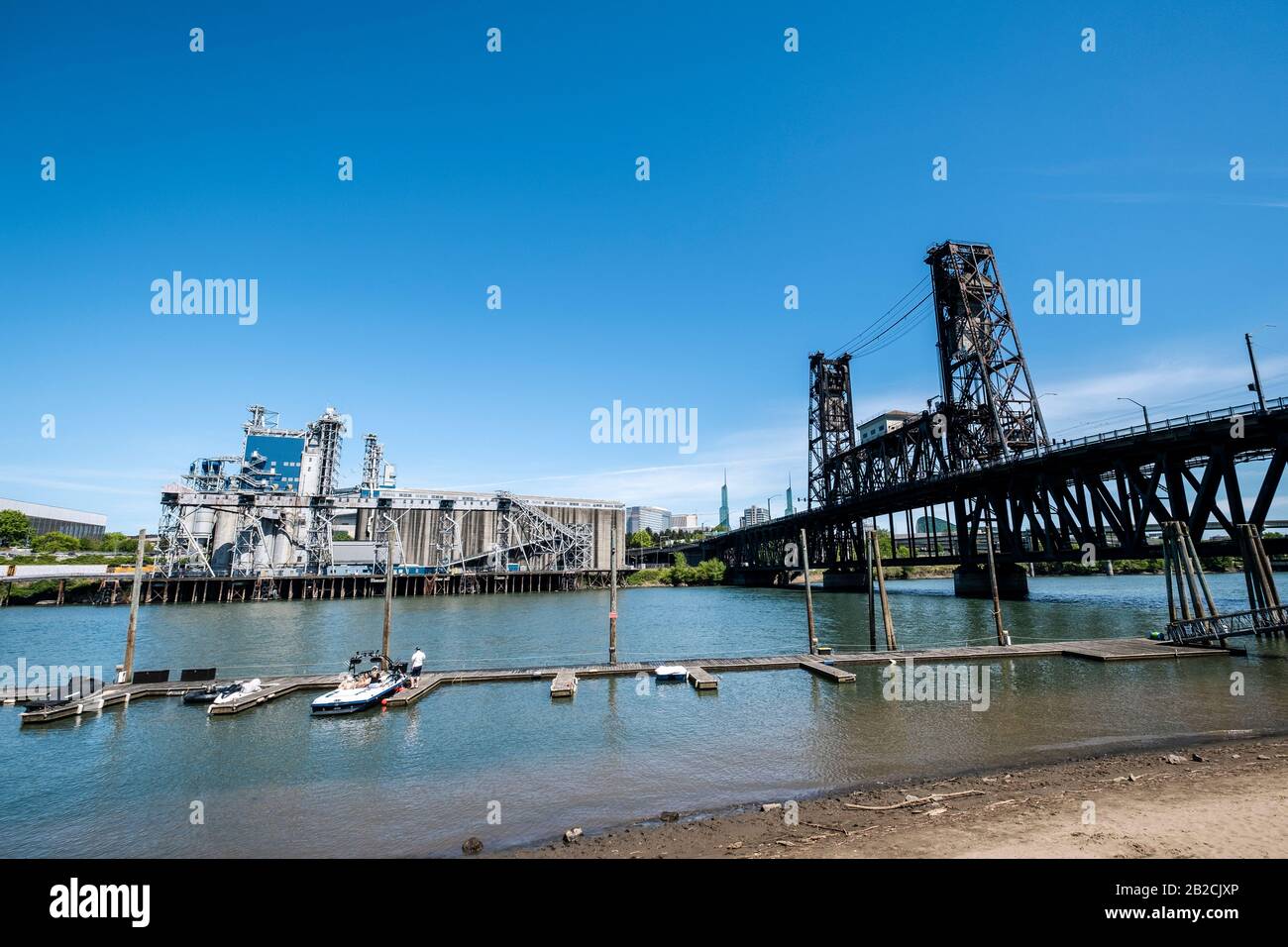 View of Willamette River and Steel Bridge Portland Oregon Stock Photo ...