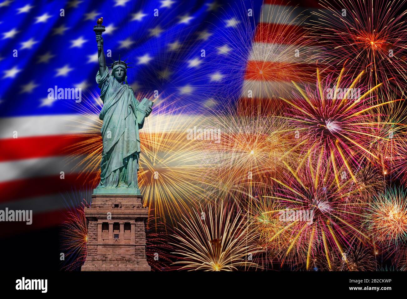 Statue of Liberty over the Multicolor Fireworks Celebrate with the ...