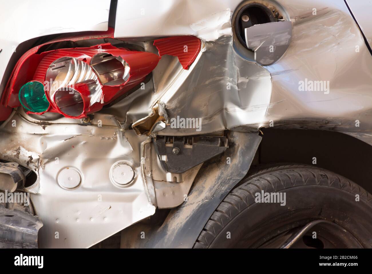 Rear of a vehicle after suffering an accident, with several broken ...