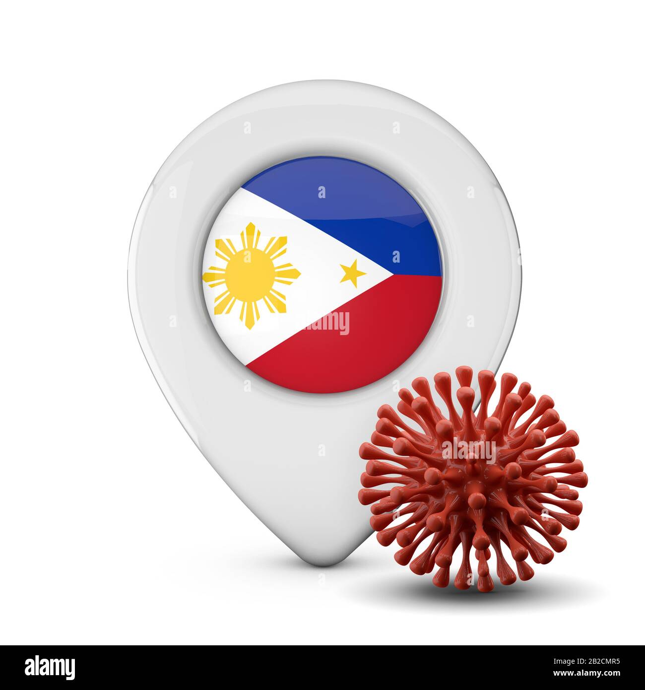 Philippines location marker with virus or disease microbe. 3D Render ...