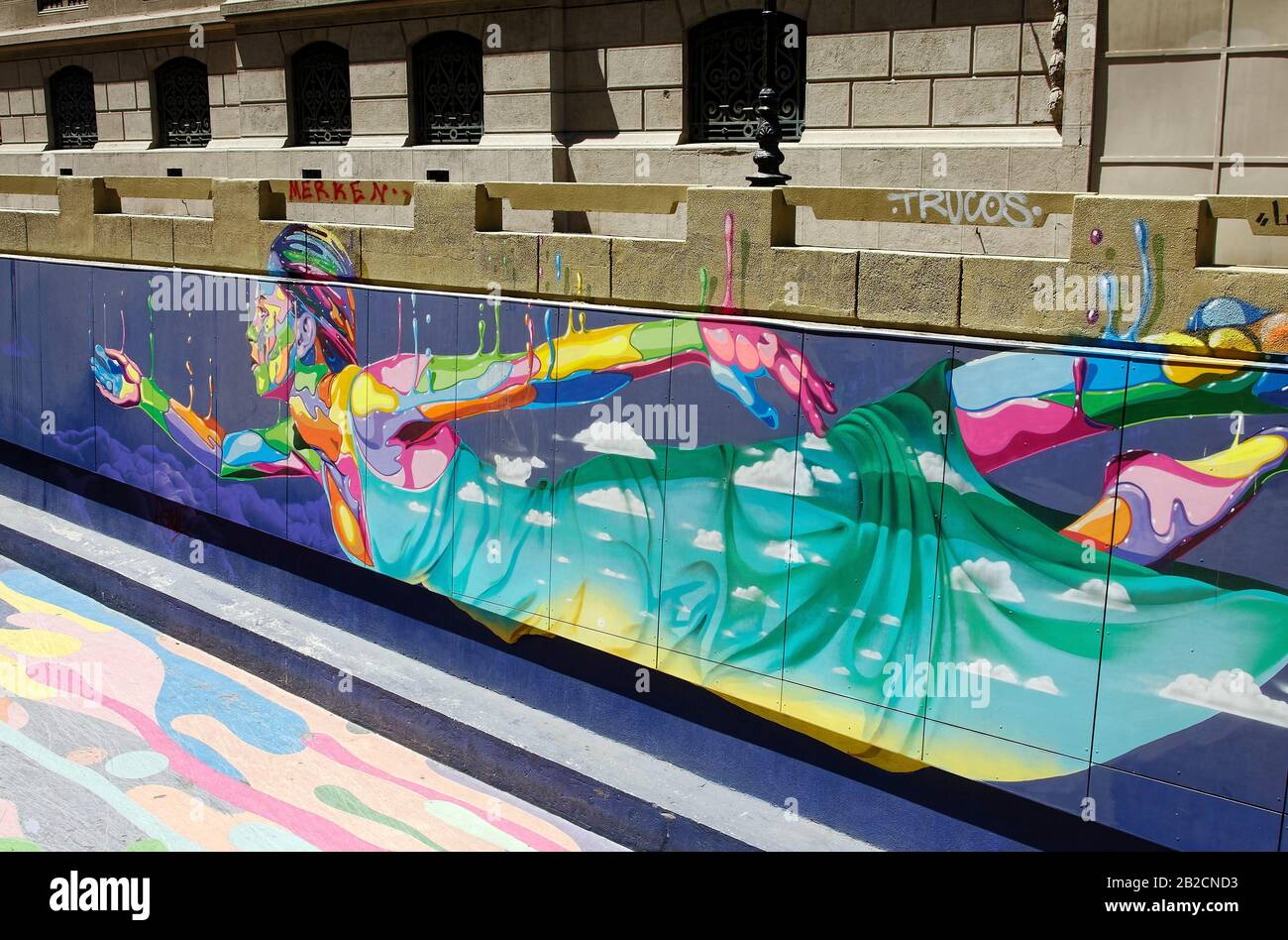 painting; street art; colorful, side of ramp, asphalt street; Paseo ...