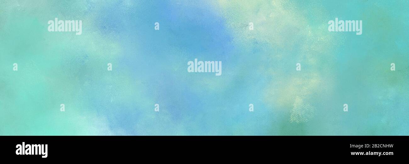 painted grunge horizontal background with sky blue, light blue and tea ...