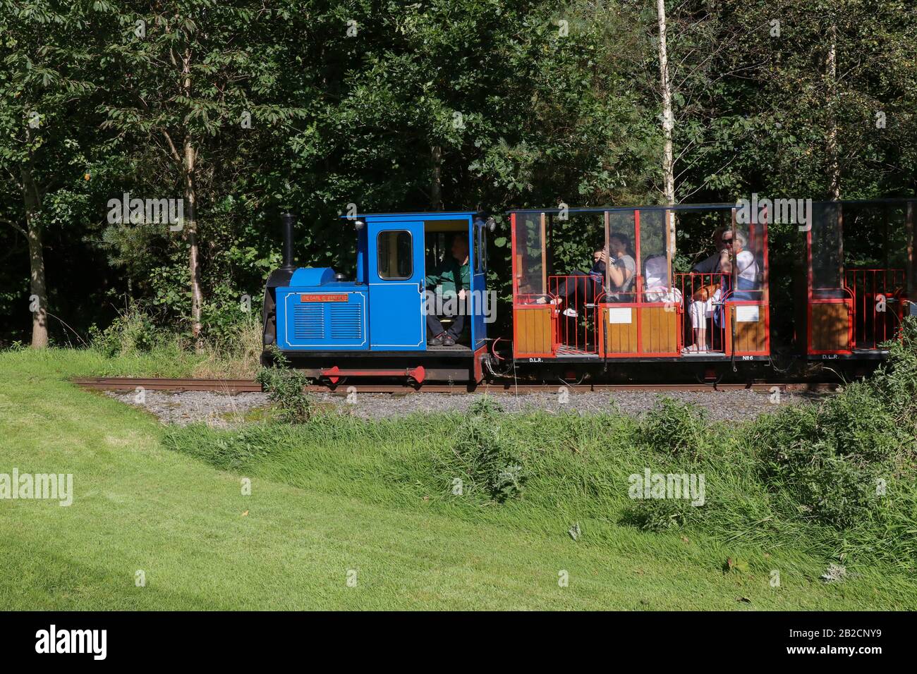 Passengers and children on board a narrow-gauge railway, the Difflin ...