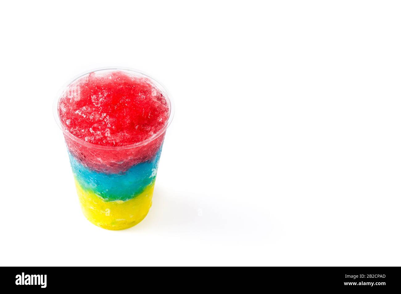 Colorful slushie of differents flavors with straw in plastic cup ...