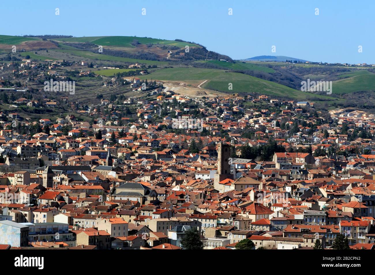 Aerial view of Millau City, Grands Causses Regional Natural Park ...