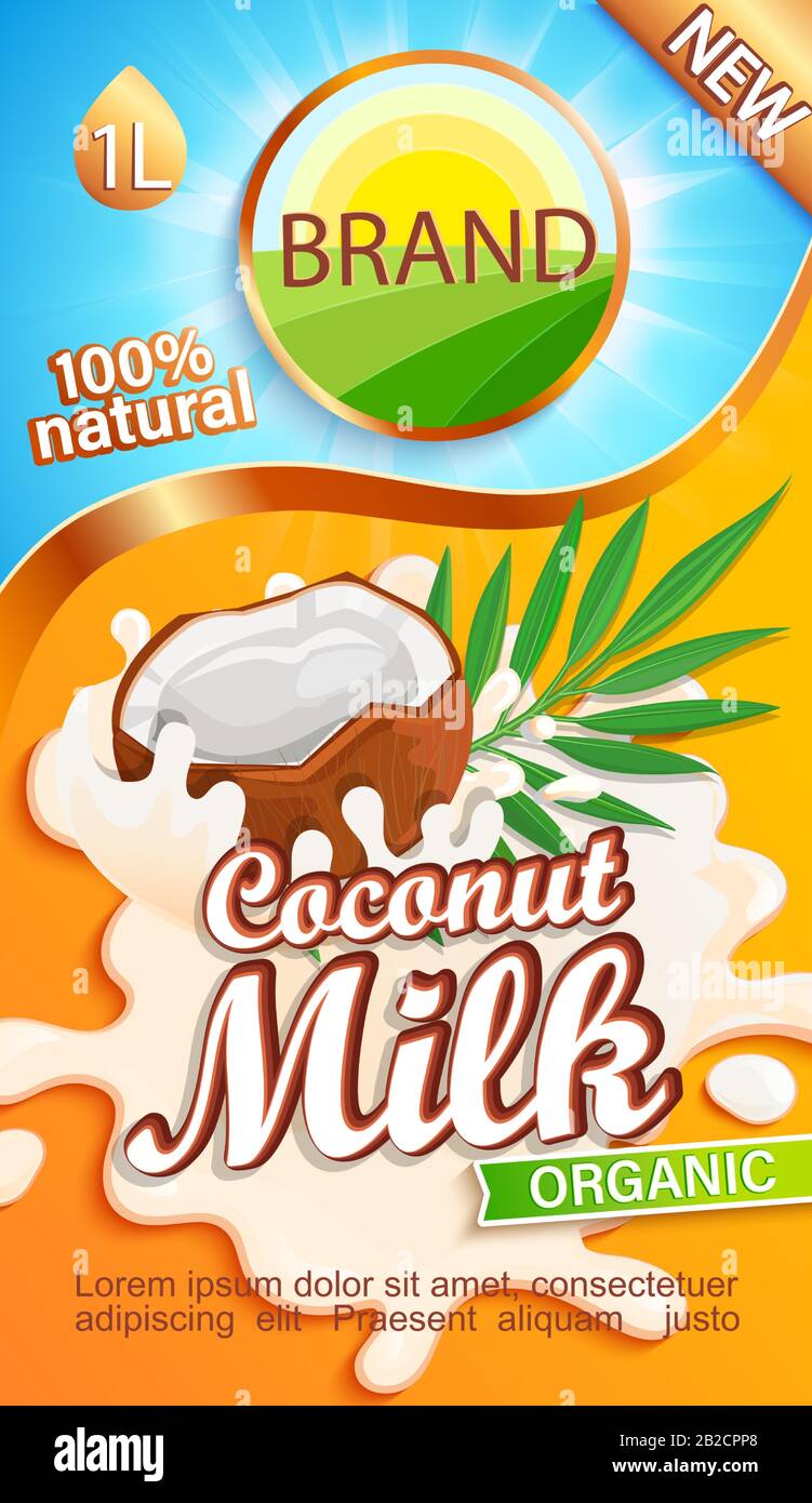 Realistic fresh coconut milk Stock Vector Images - Alamy