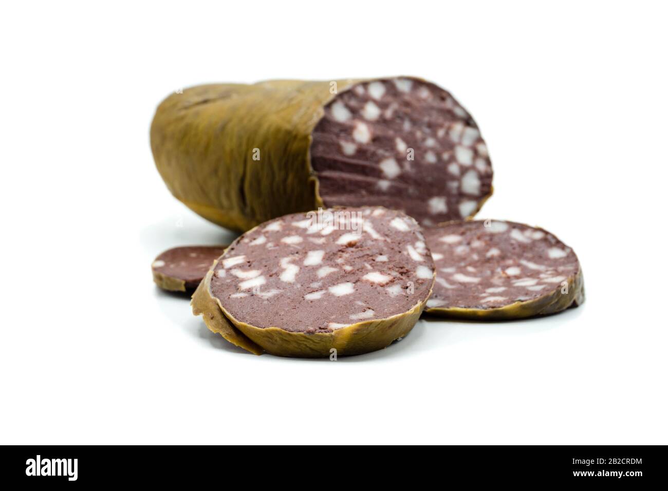 Blood sausage isolated on white background Stock Photo - Alamy