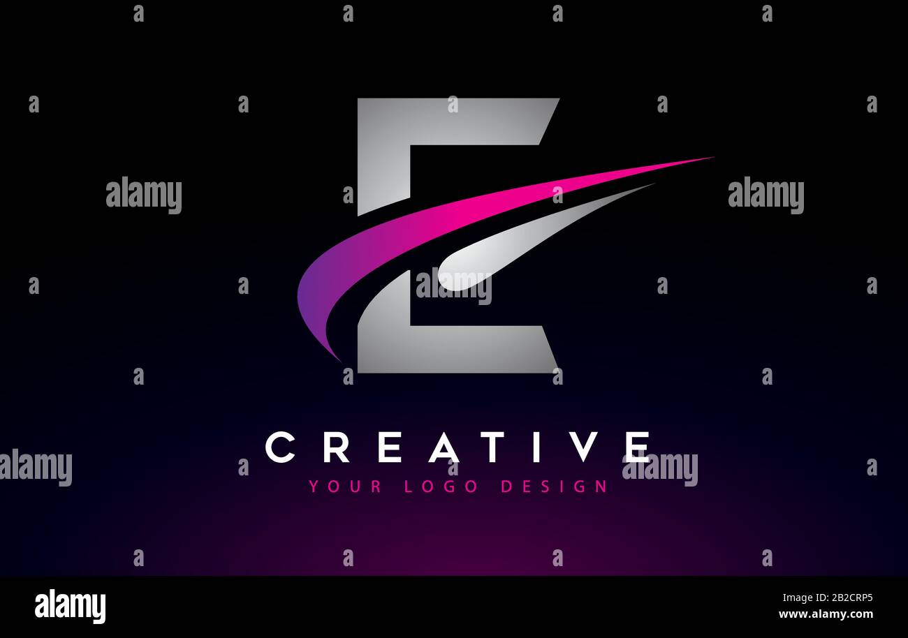 Creative E Letter Logo Design with Swoosh Icon Vector Illustration ...