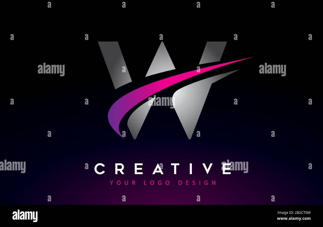 Creative W Letter Logo Design with Swoosh Icon Vector Illustration ...