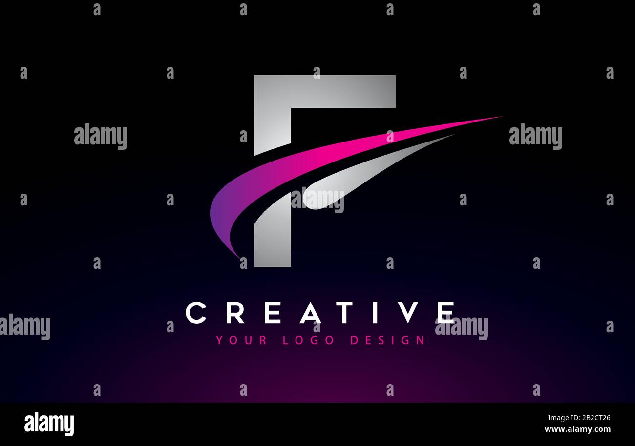 Creative F Letter Logo Design with Swoosh Icon Vector Illustration ...