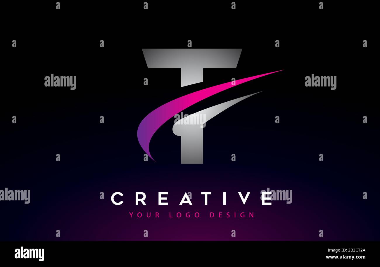 Creative T Letter Logo Design with Swoosh Icon Vector Illustration ...