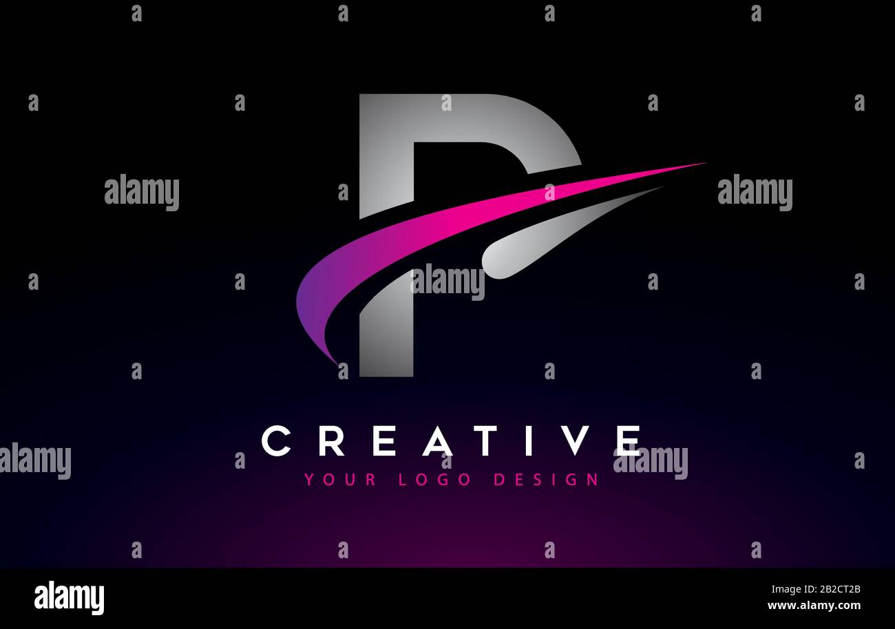 Creative P Letter Logo Design with Swoosh Icon Vector Illustration ...