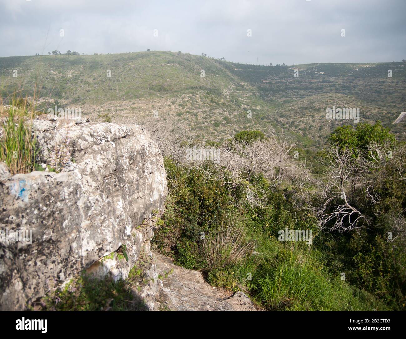 Hiking in Israeli nature landscape with good weather under cloudy sky ...