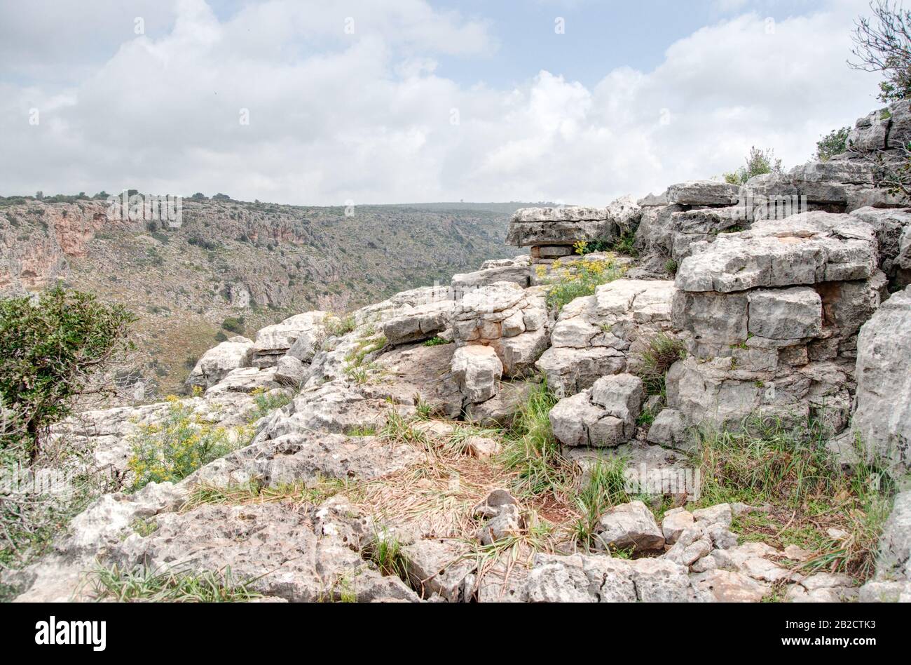 Hiking in Israeli nature landscape with good weather under cloudy sky ...