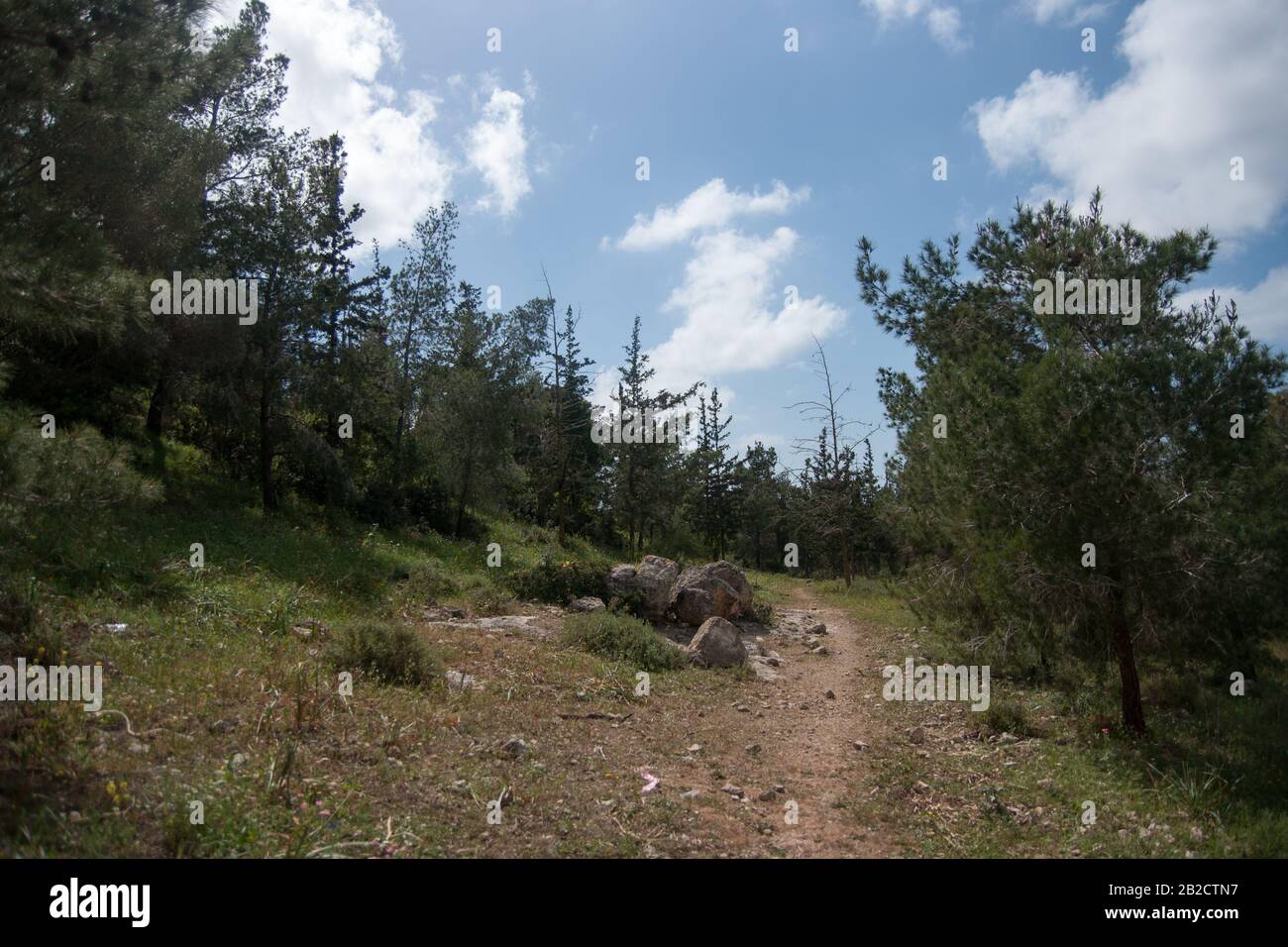 Hiking in Israeli nature landscape with good weather under cloudy sky ...