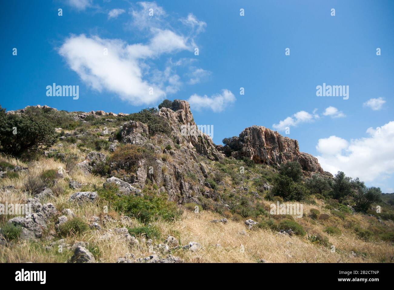 Hiking in Israeli nature landscape with good weather under cloudy sky ...